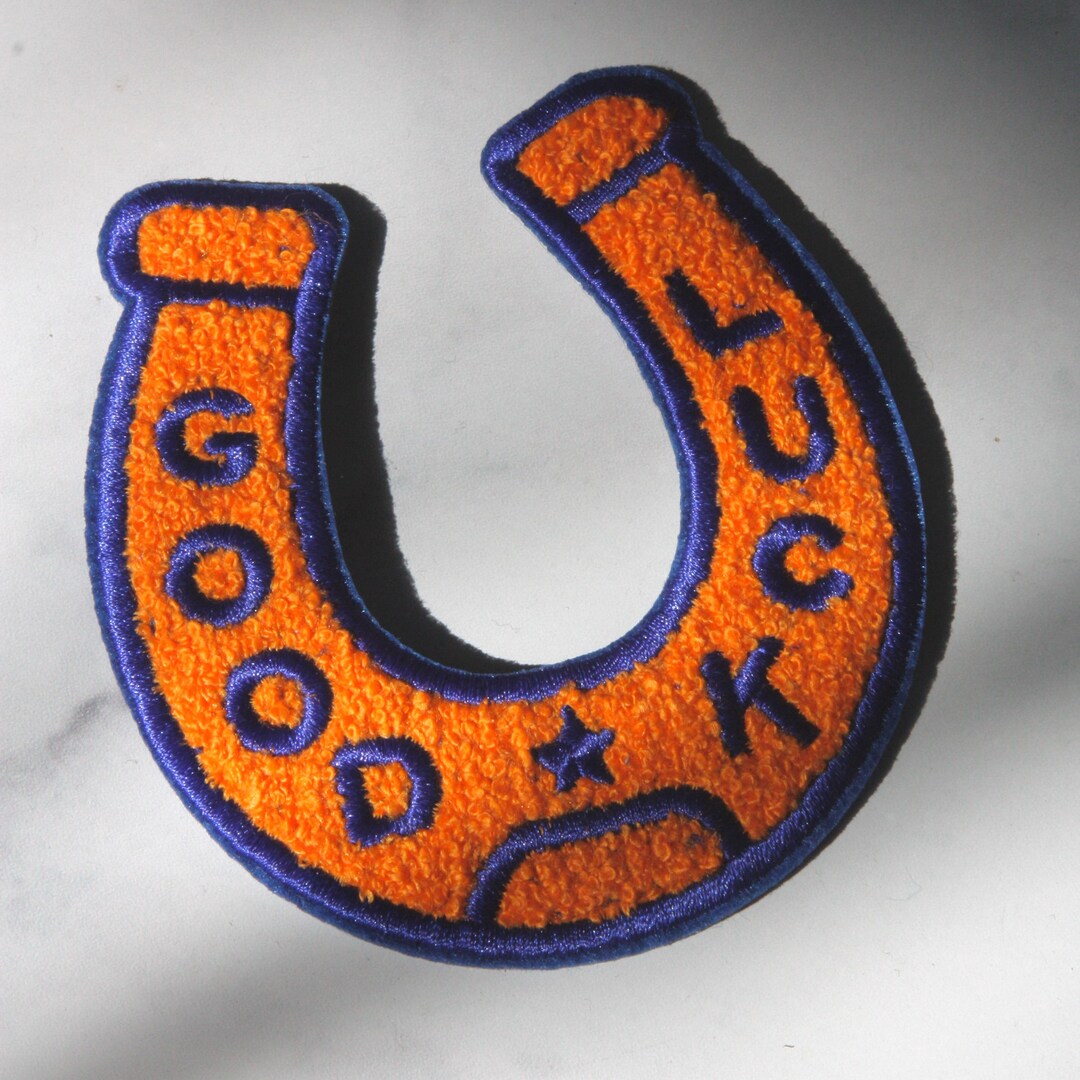 Good Luck- Orange Blue Chenille Iron on Patch - Etsy