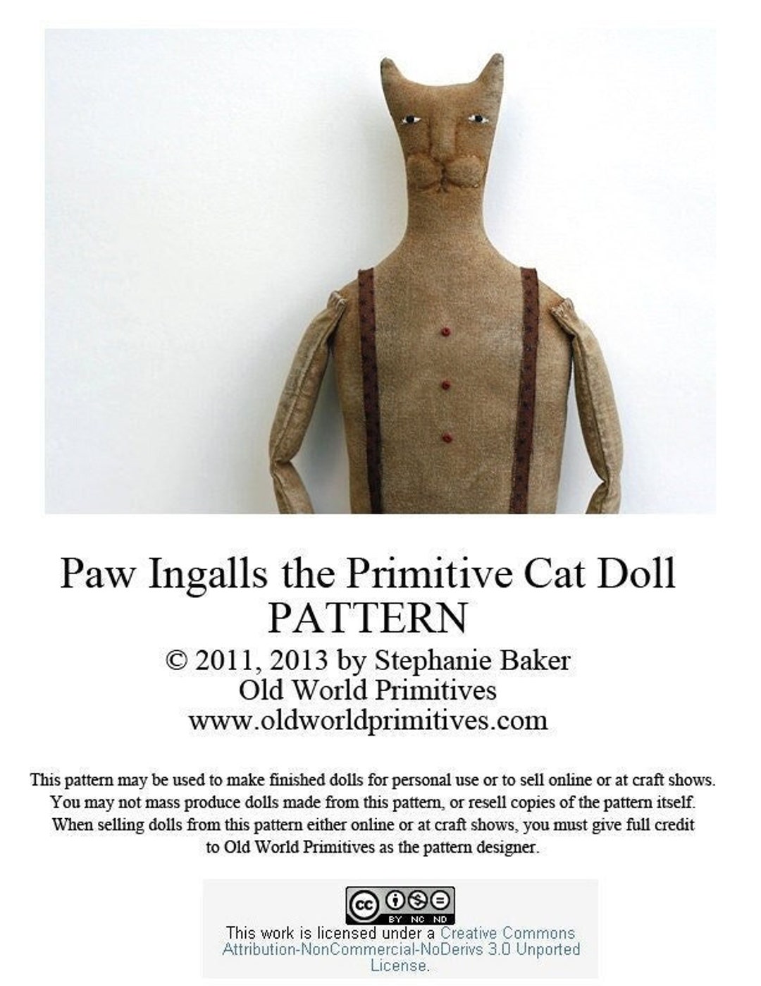 Primitive E-pattern - Paw Ingalls the Primitive Cat Doll - PDF File ...