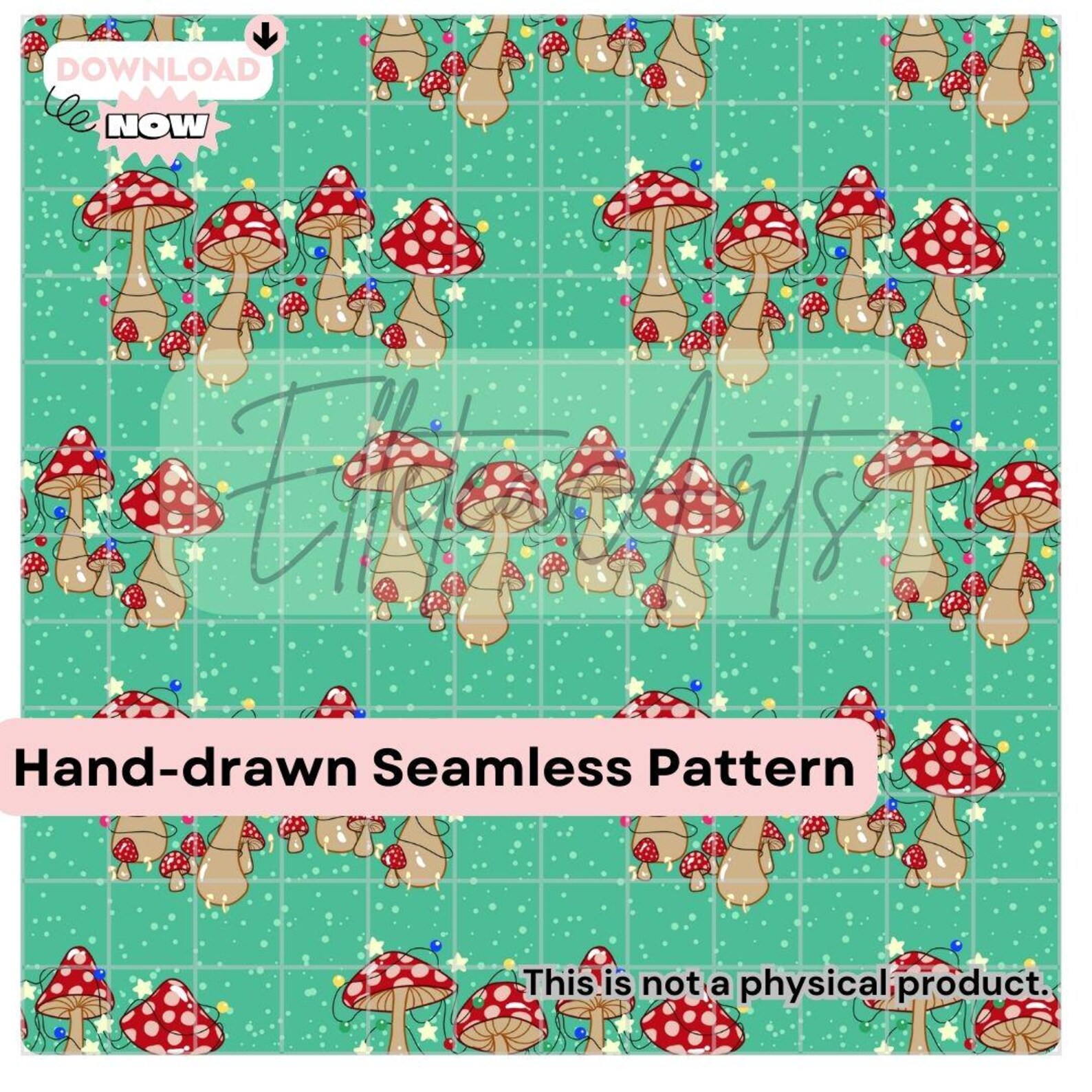 Christmas Mushroom Seamless Pattern, Holiday Lights PNG (digital ...