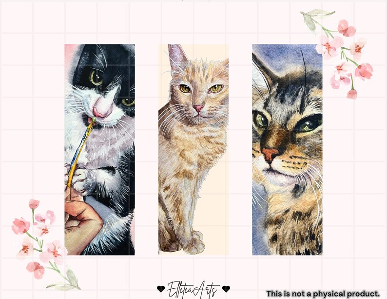 Watercolor Cat Bookmarks, Printable PNG Set (digital Download) - Etsy