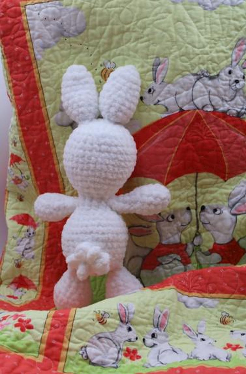 Beautiful Spring White Rabbit Baby Quilt 51x40 With Stuffed White Bunny ...