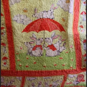 Beautiful Spring White Rabbit Baby Quilt 51x40 With Stuffed White Bunny ...