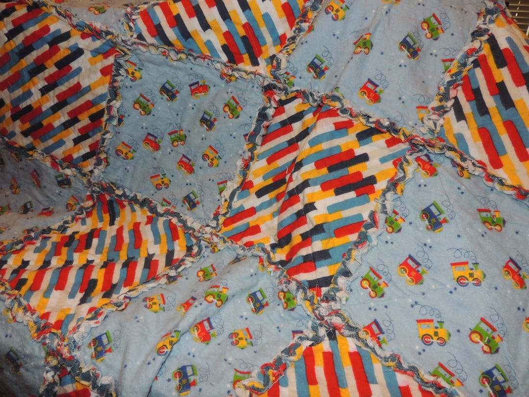 Cute Colorful Blue Train Rag Quilt 43x36 - Etsy