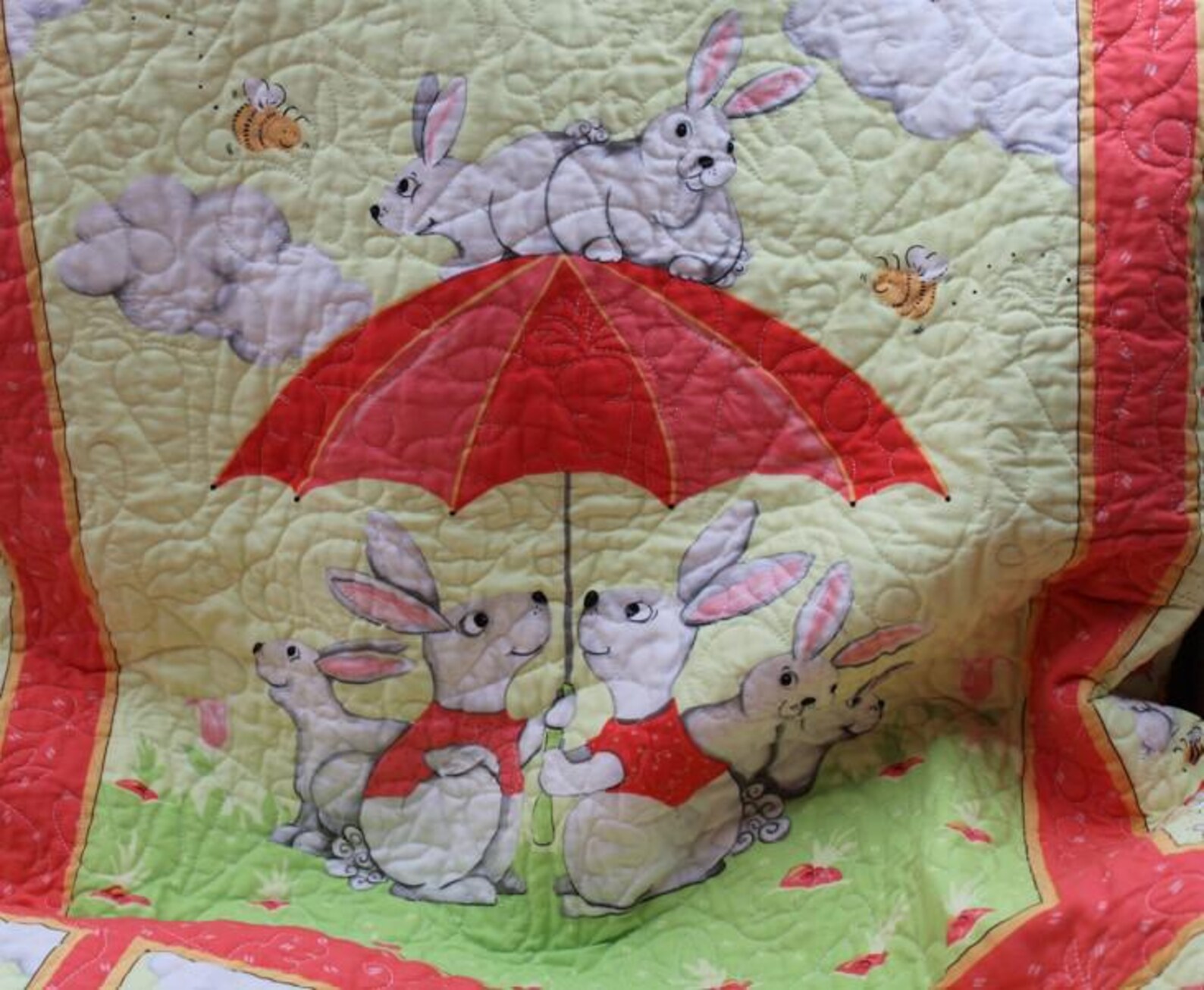 Beautiful Spring White Rabbit Baby Quilt 51x40 With Stuffed White Bunny ...