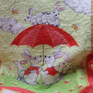 Beautiful Spring White Rabbit Baby Quilt 51x40 With Stuffed White Bunny ...