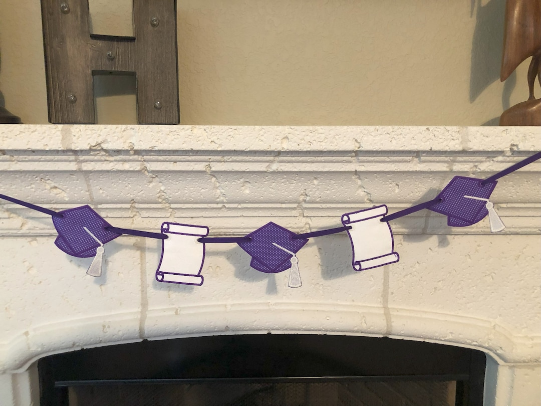 Purple/white Embroidered Graduation Mantel Garland/bunting/banner - Etsy