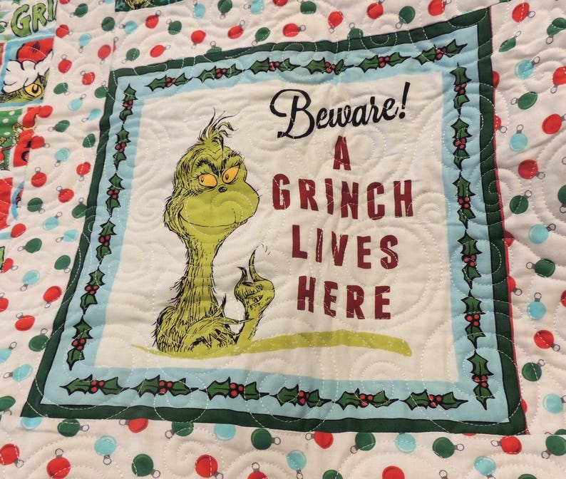 60x47 Inch Grinch Green and White Quilt - Etsy