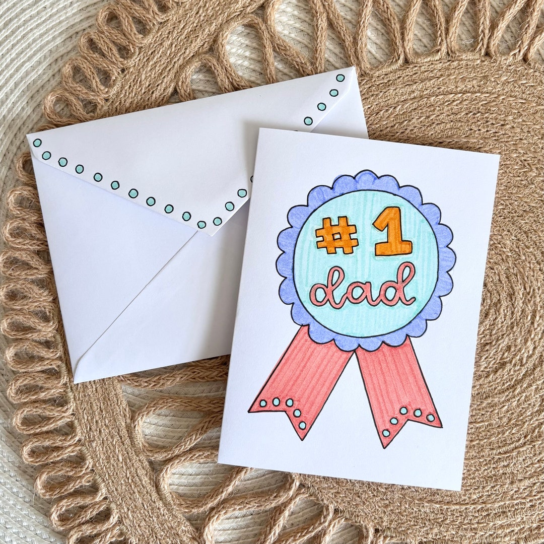 Father's Day Card 1 Dad Award Ribbon Hand Lettered - Etsy