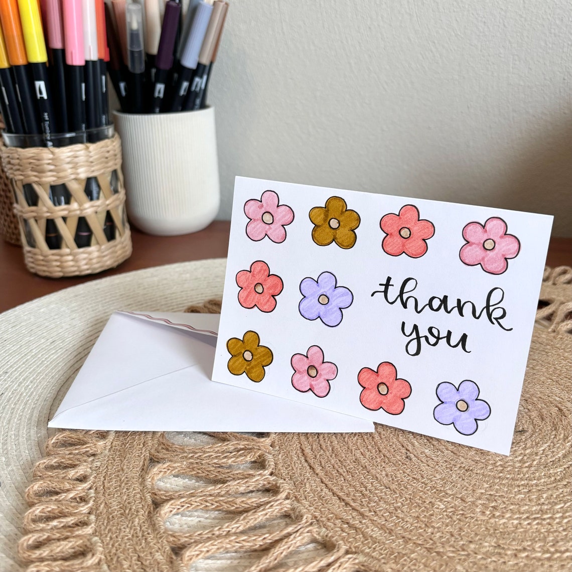 Thank You Card Floral and Calligraphy Hand Lettered - Etsy
