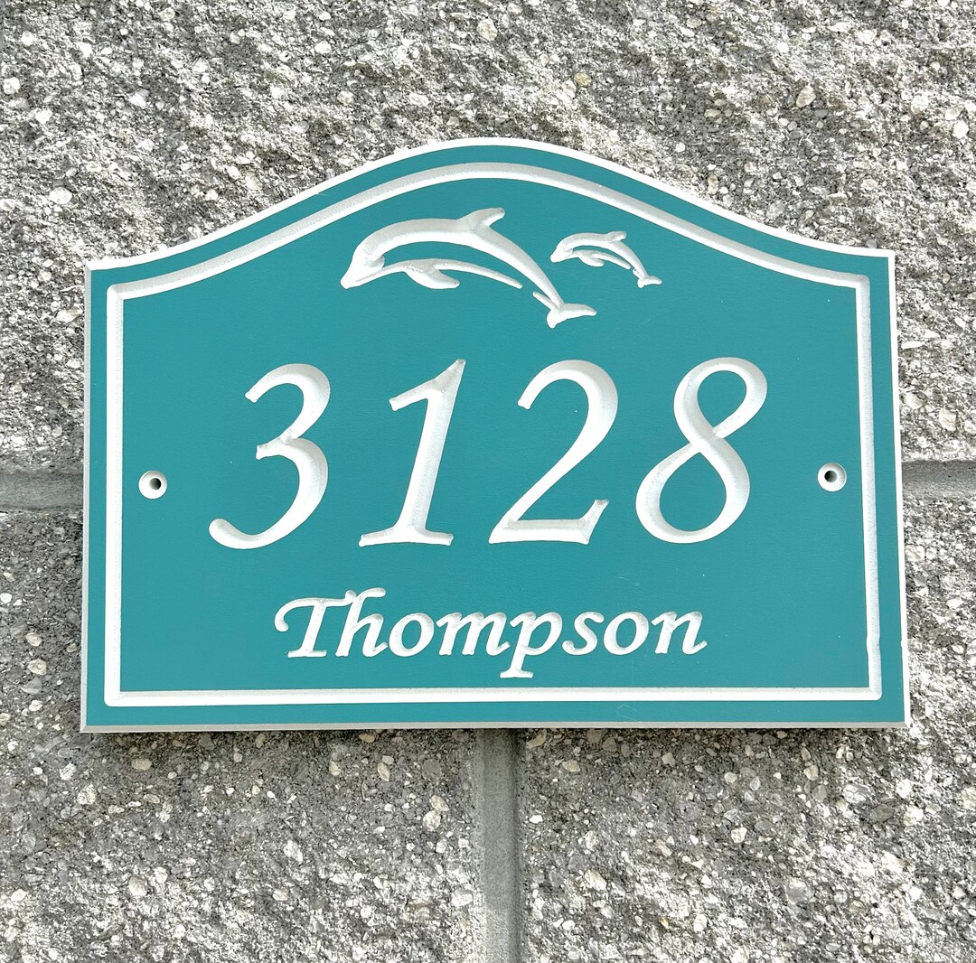 Coastal Address Plaque House Number Sign With Dolphin Design, Outdoor ...