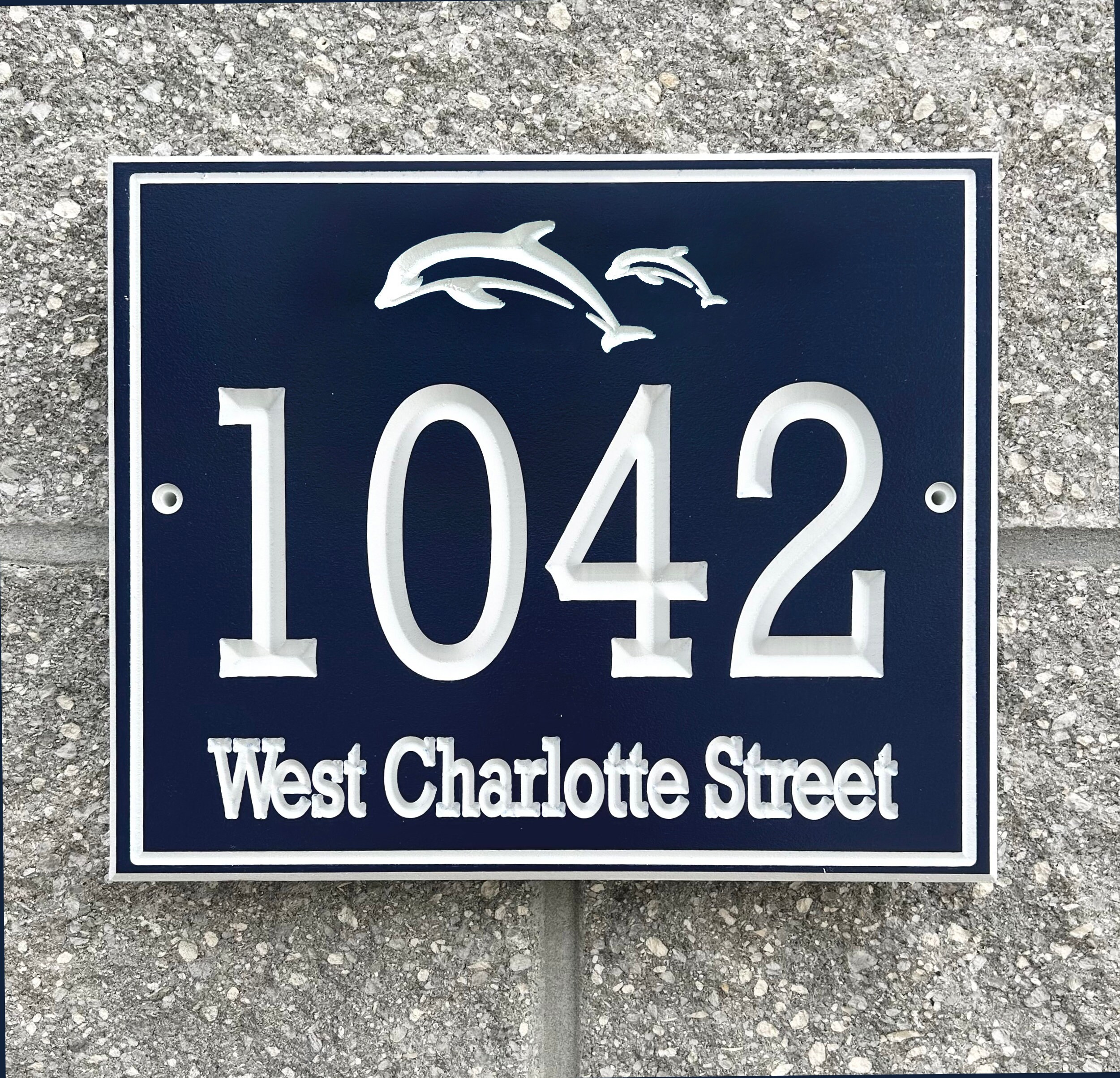 Custom PVC Address Sign Painted Rectangle House Number Dolphin Design ...