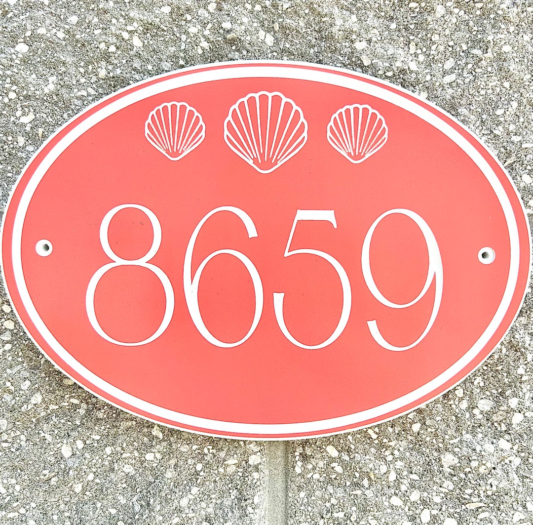 Custom PVC Address Sign Painted Oval House Number With Shell Design ...