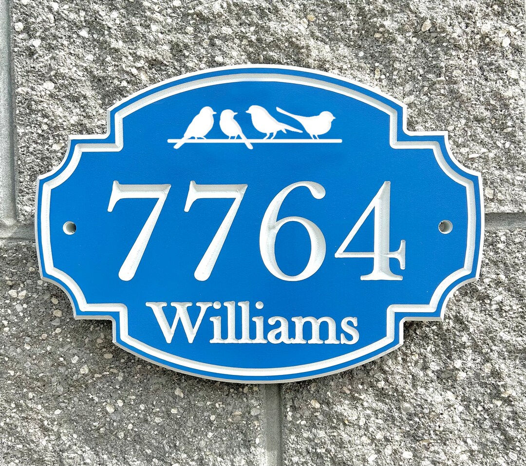 Custom PVC Address Sign Painted Rectangle House Number With Bird Design ...