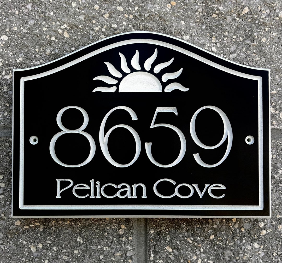 Custom PVC Address Sign Painted Rectangle House Number Sun Design ...