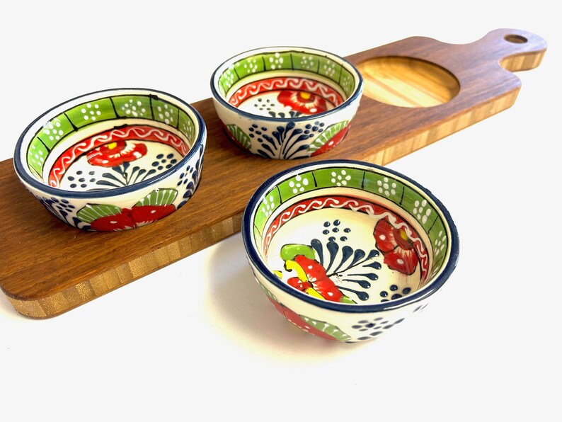 Condiment Dip Serving Tray With Handle, Bowls and Spoons Charcuterie ...