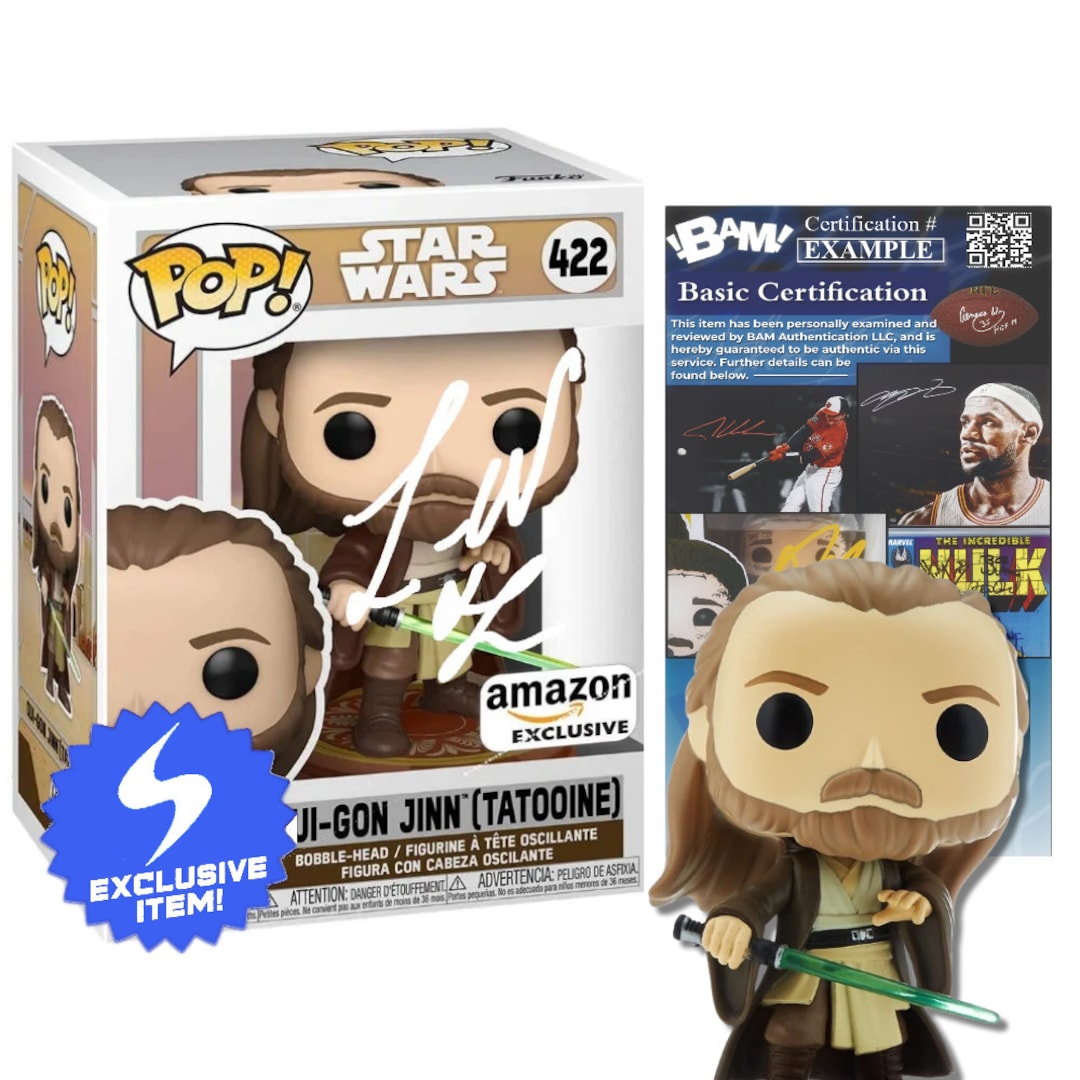 Liam Neeson Autographed Qui Gon Jinn Funko Pop Star Wars Signature With ...