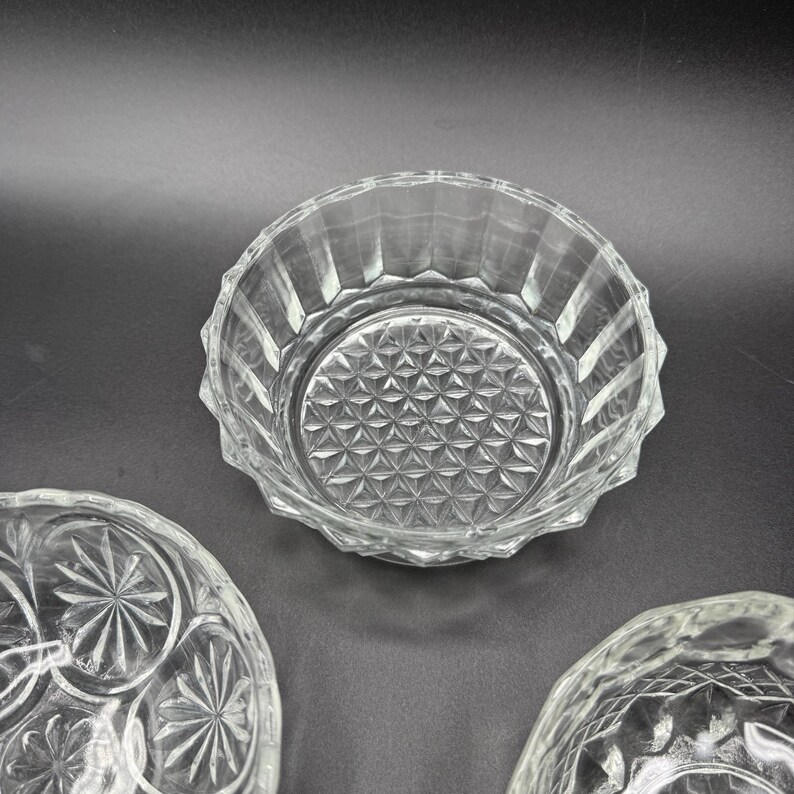 Pressed Glass Bowl Set of Three, Vintage Clear Mixed Pattern Bowls ...