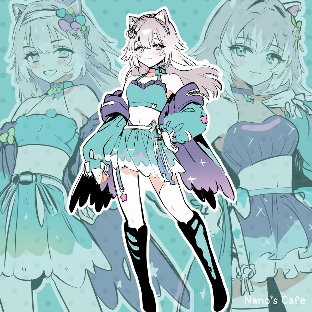 Original Character Design Vtuber Adoptable Kawaii Peacock Bird Cat Girl ...