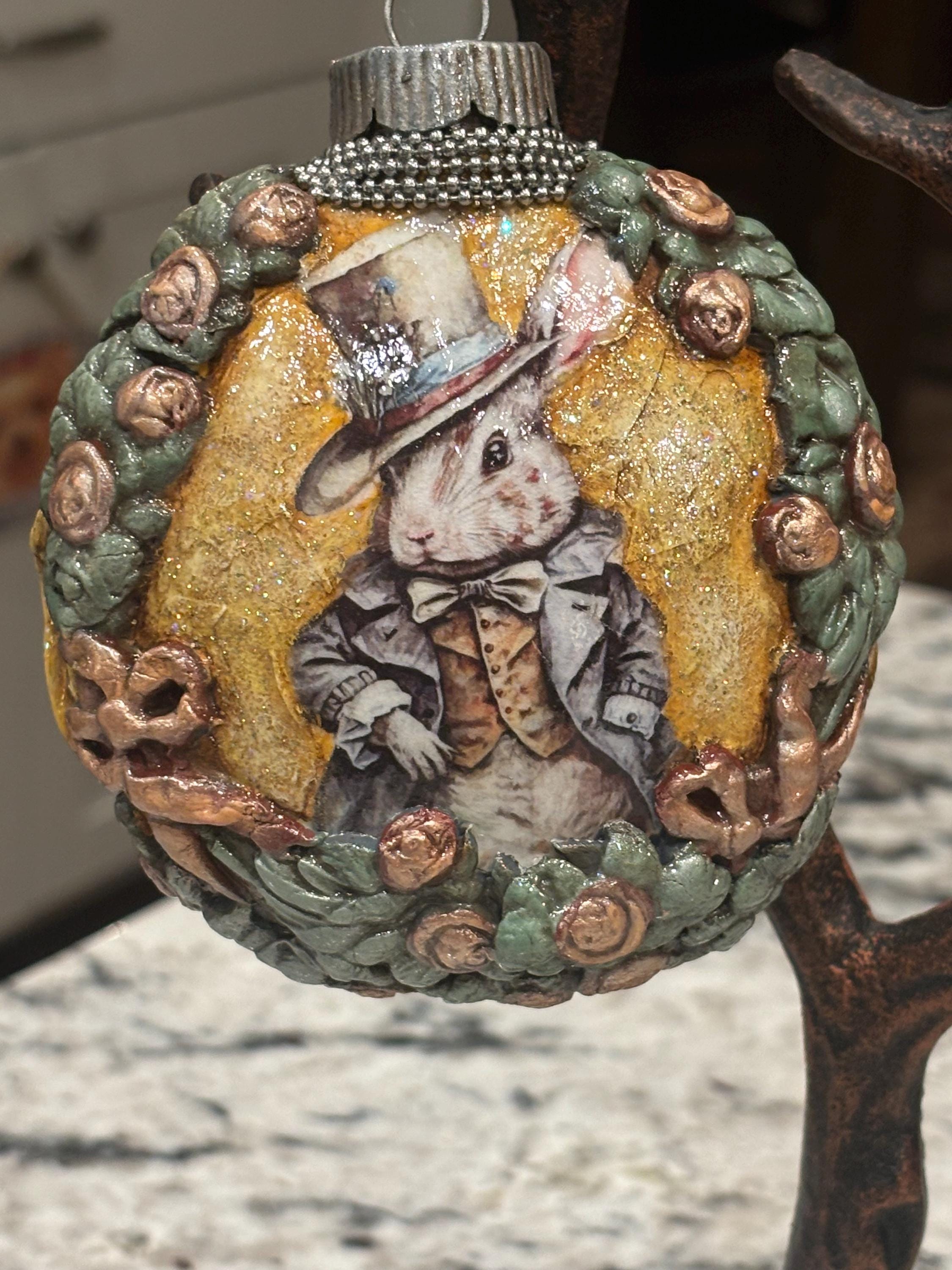 Gentleman Rabbit/ Handcrafted Vintage Inspired Bauble/ Easter Tree ...