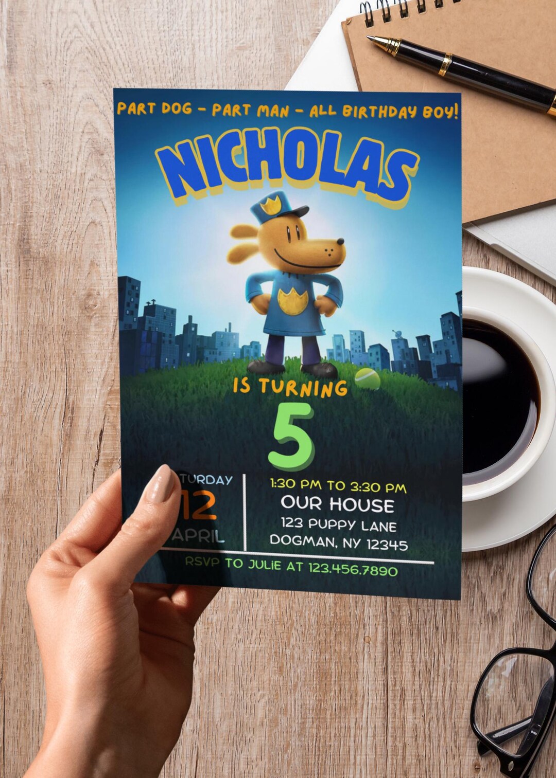 DIGITAL DOWNLOAD- DOGMAN Invitation- Customizable Party Invitation - Etsy