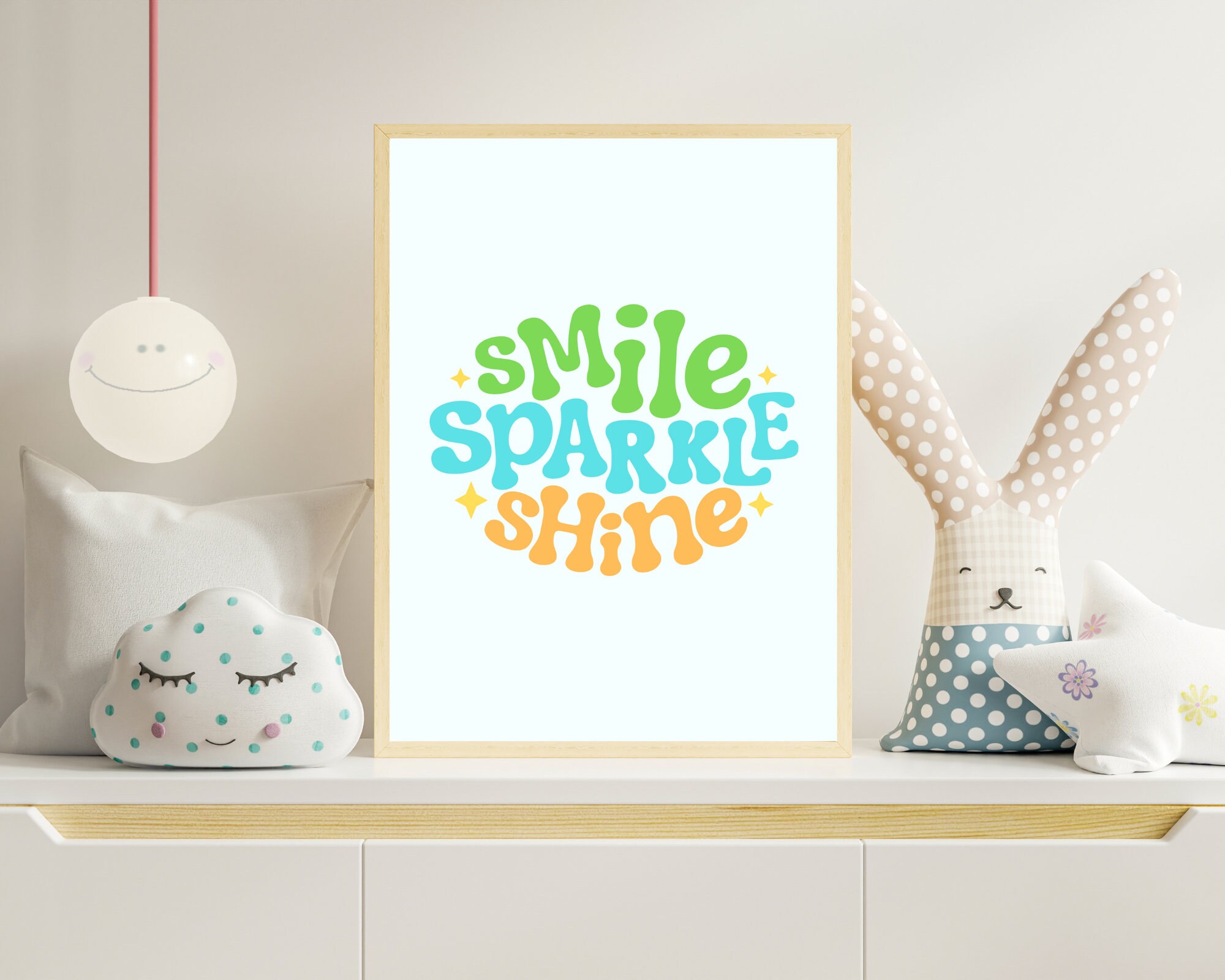 Smile Sparkle Shine, Kids Inspirational Quotes Wall Art, Nursery Prints ...