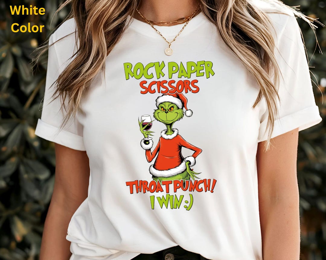 Grinch Rock Paper Scissors Throat Punch I Win Christmas Shirt, Funny ...