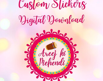 Set of 30 Custom Mehendi Stickers, Marigold and Henna Hands, Sangeet ...