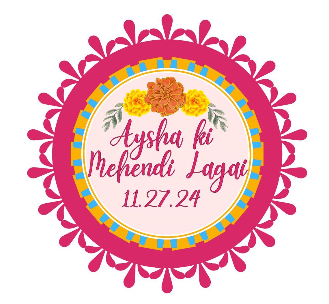 Set of 30 Custom Mehendi Stickers, Marigold and Henna Hands, Sangeet ...