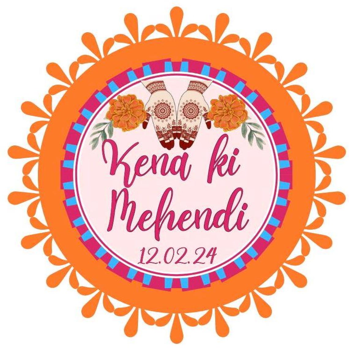 Set of 30 Custom Mehendi Stickers, Marigold and Henna Hands, Sangeet ...