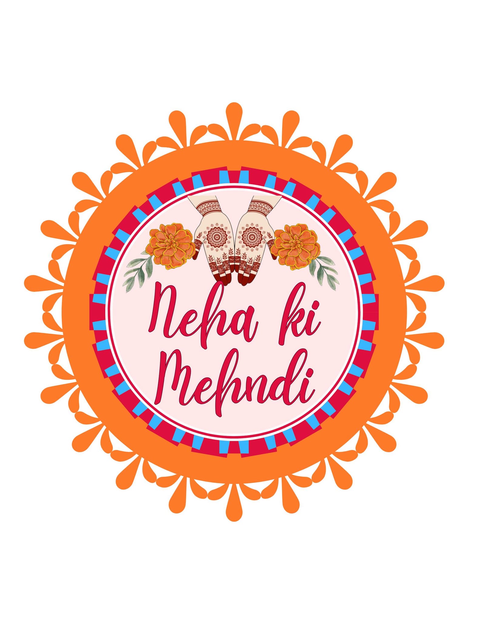 Set of 30 Custom Mehendi Stickers, Marigold and Henna Hands, Sangeet ...