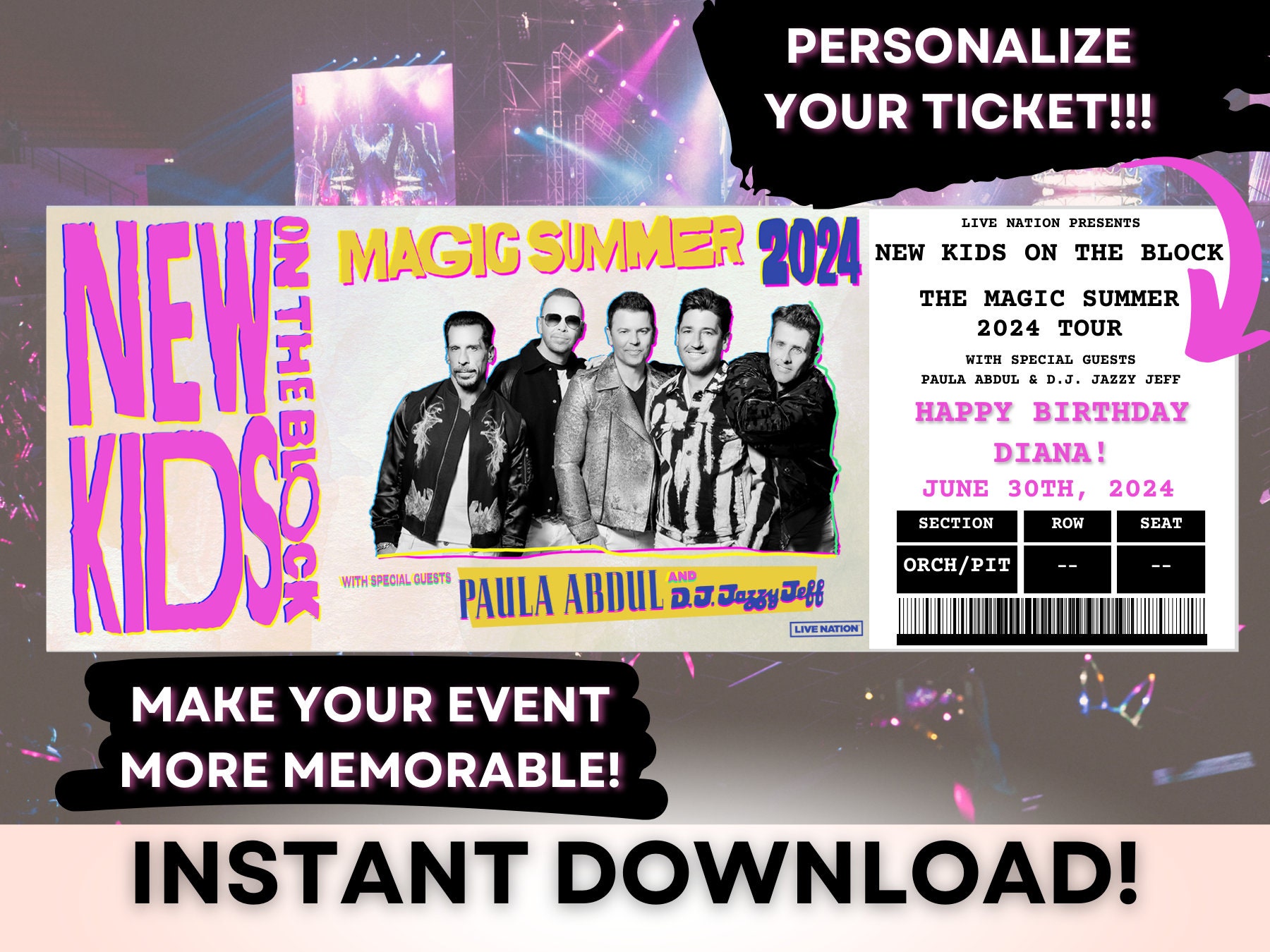 EDITABLE New Kids on the Block Concert Ticket Concert Ticket | Birthday ...