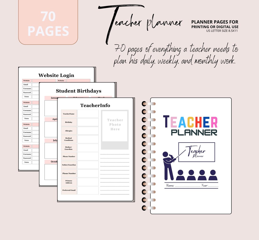 Teacher Planner Printable, Digital Teaching Organizer, Editable ...