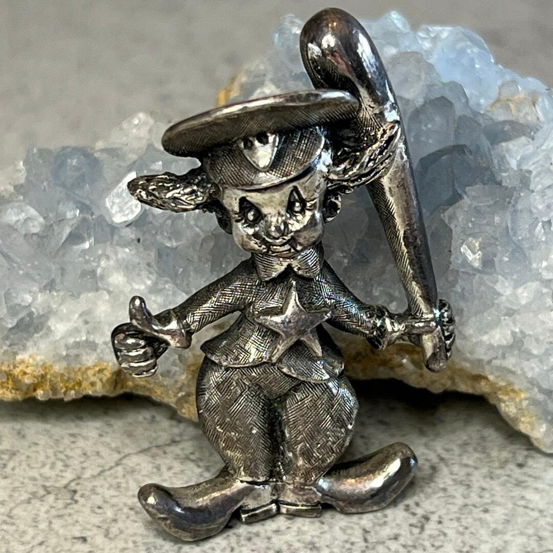 Vintage Tortolani Dark Silver Tone Clown Cop Brooch Estate Signed Pin ...