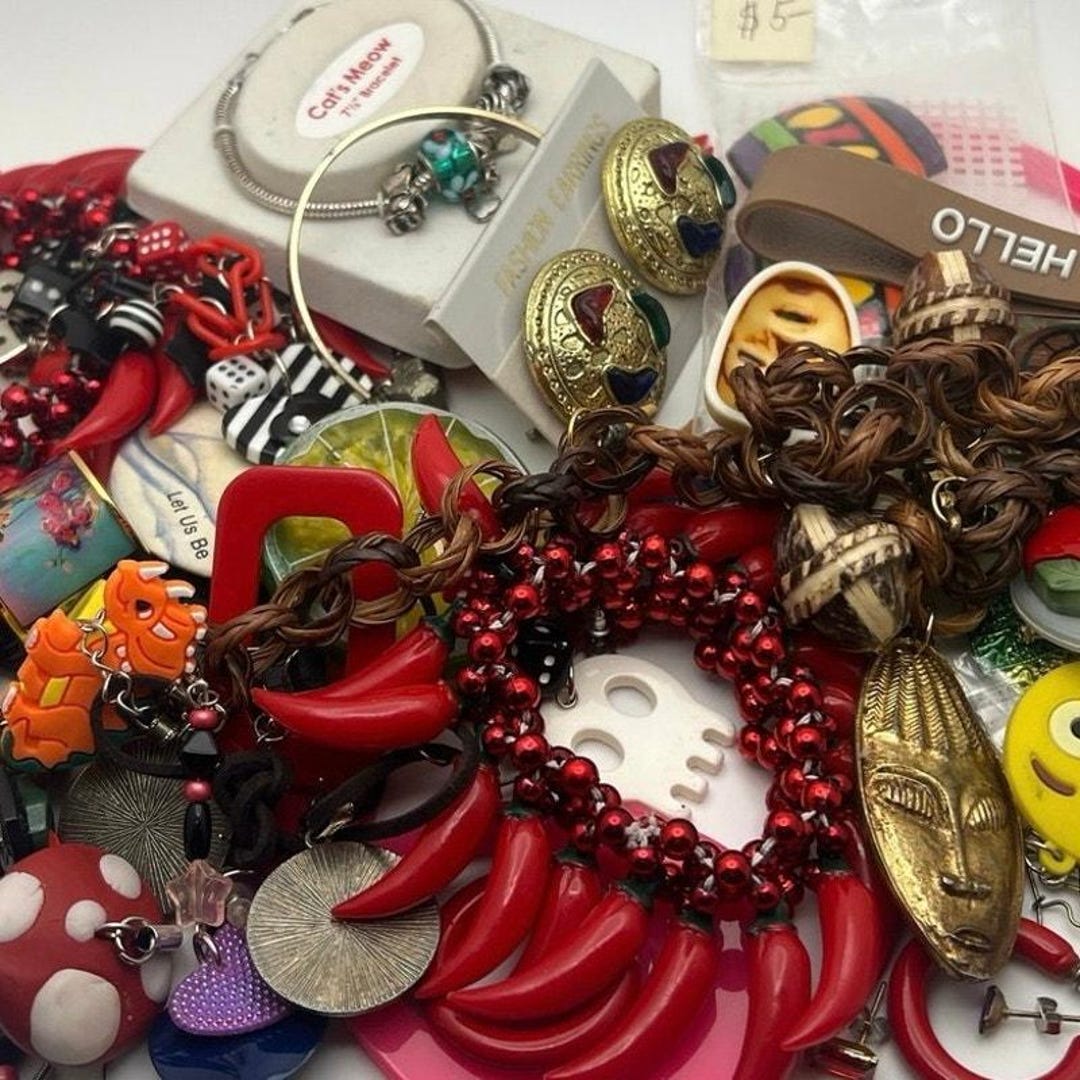 Vintage to Modern Kitschy Craft Junk Lot 1lb Unique Skull Tribal ...