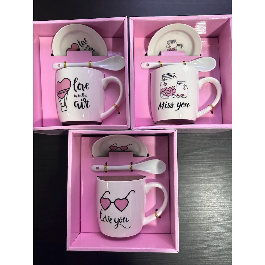 Valentine's Day Love Mug Set: Pink Coffee Cup Gift - Etsy