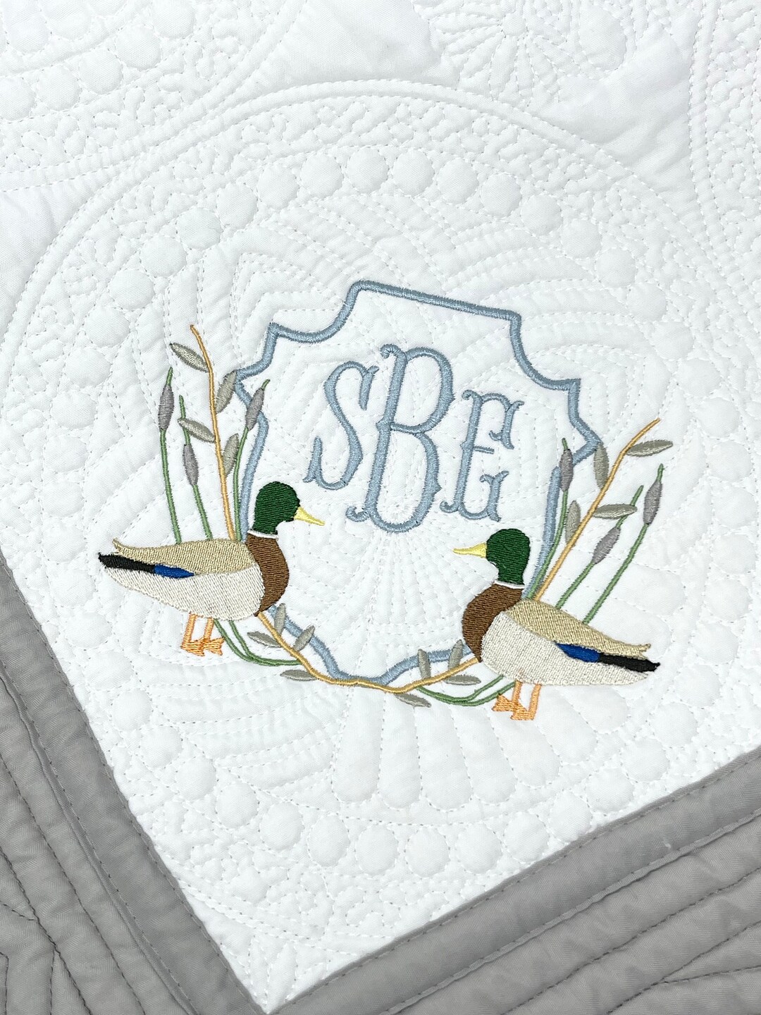 Embroidered Heirloom Baby Quilt With Mallard Duck Design, Personalized ...