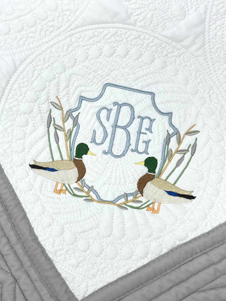 Embroidered Heirloom Baby Quilt With Mallard Duck Design, Personalized ...