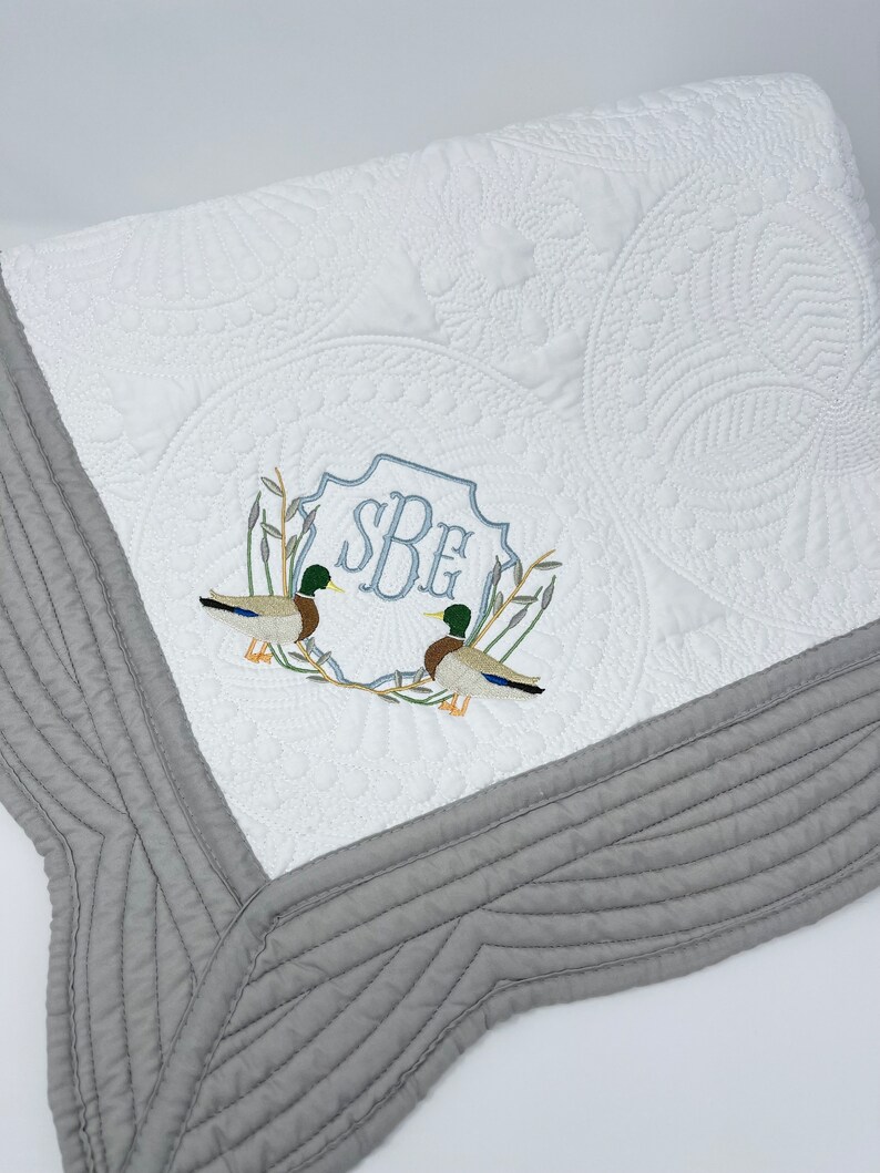 Embroidered Heirloom Baby Quilt With Mallard Duck Design, Personalized ...