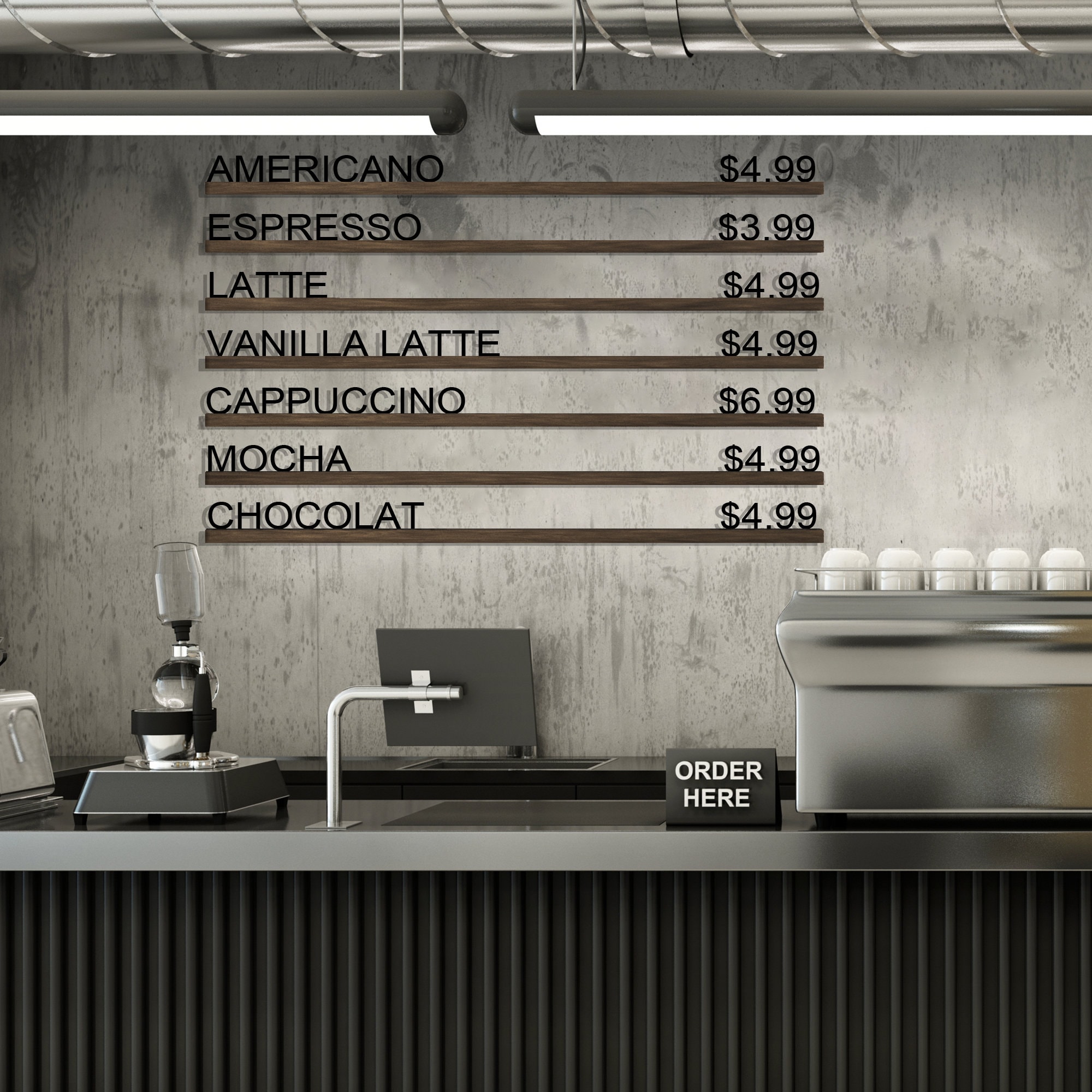 Wood Menu Board Letter Rail With Acrylic Letters, Natural Solid Wood ...