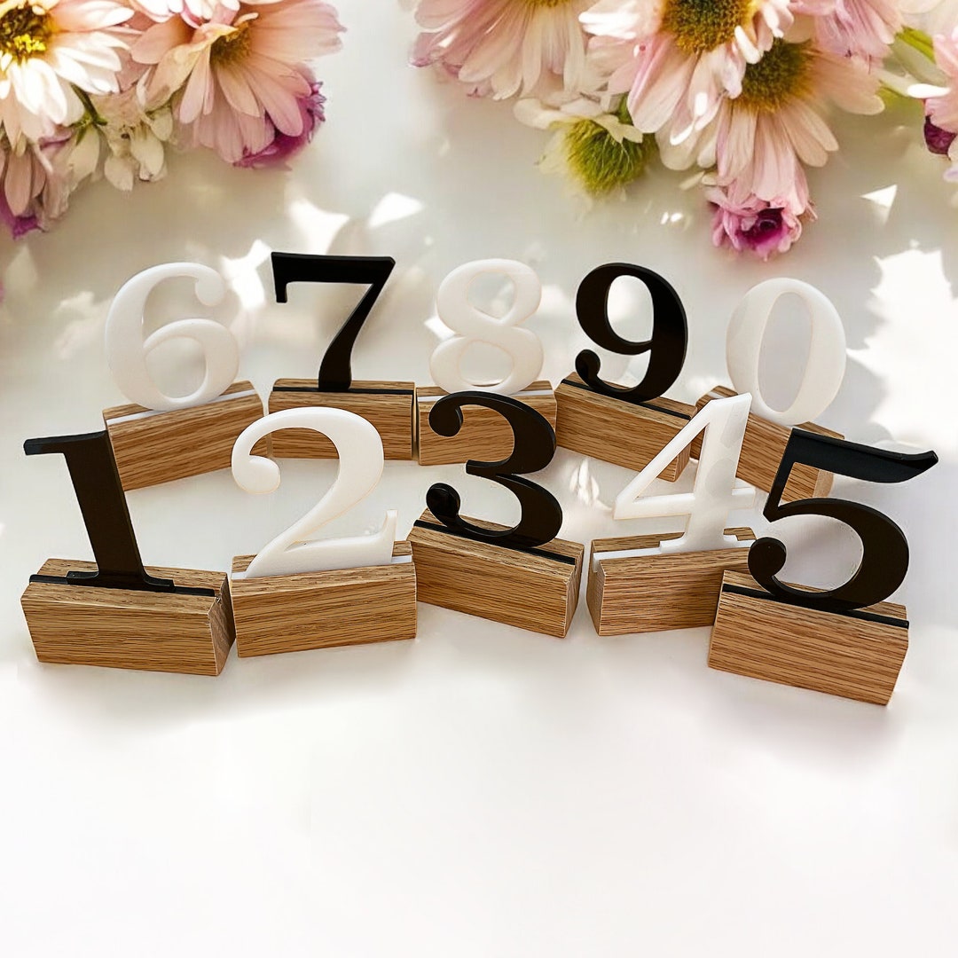 6-inch Acrylic Table Number With Wooden Base / Black and White Acrylic ...
