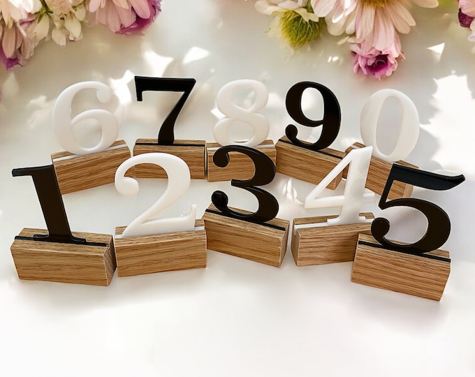 6-inch Acrylic Table Number With Wooden Base / Black and White Acrylic ...