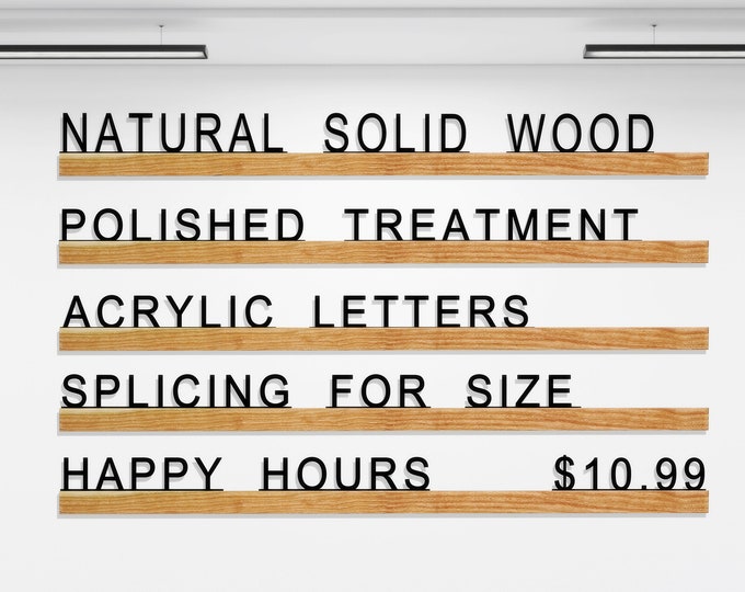 Wood Menu Board Letter Rail With Acrylic Letters, Natural Solid Wood ...