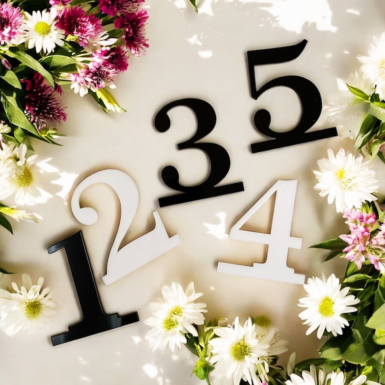 6-inch Acrylic Table Number With Wooden Base / Black and White Acrylic ...