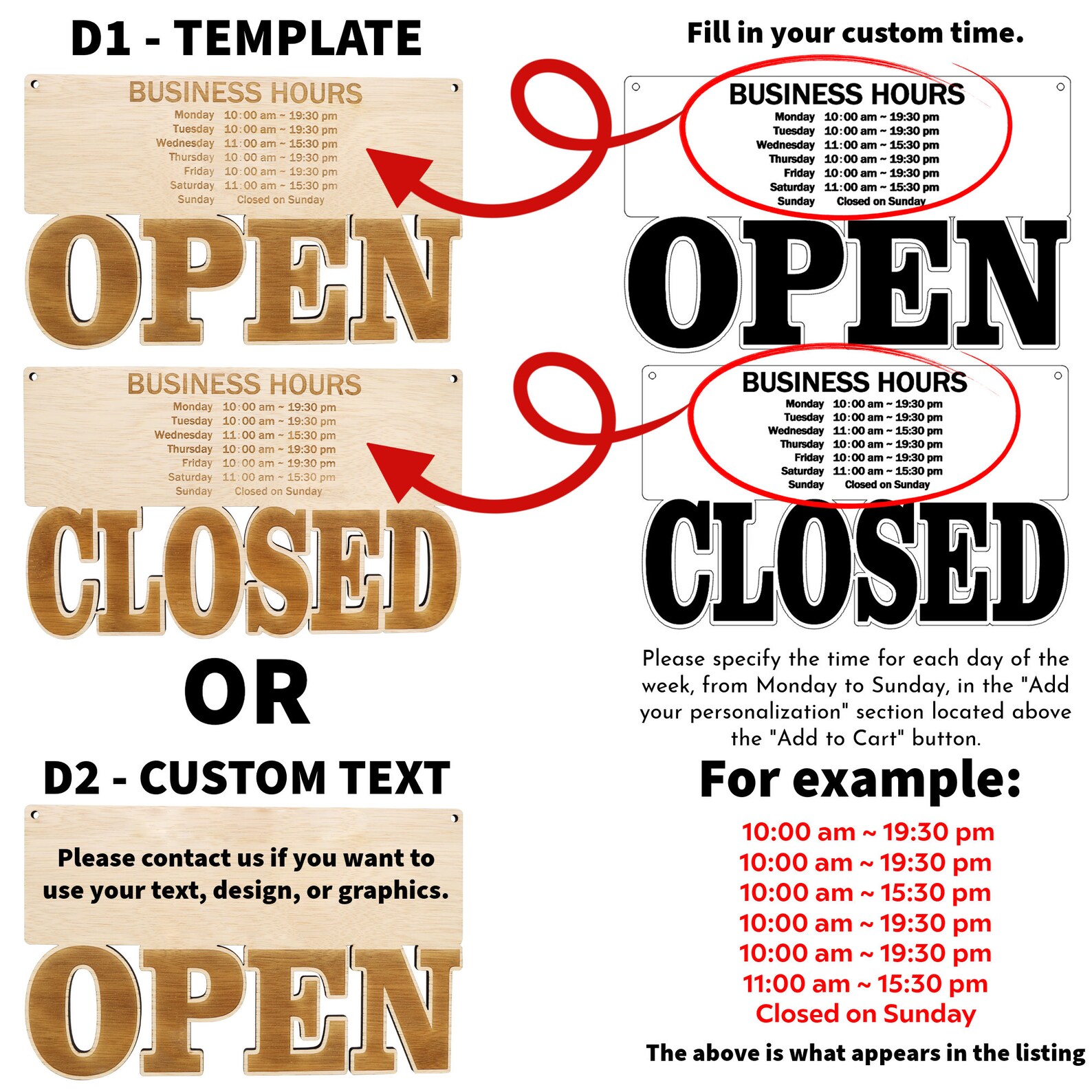 Personalized Open Closed Sign: Custom Business Hours - Etsy