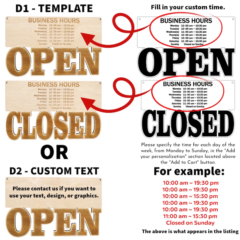 Personalized Open Sign Closed Sign Business Hour Sign Window Sign for ...