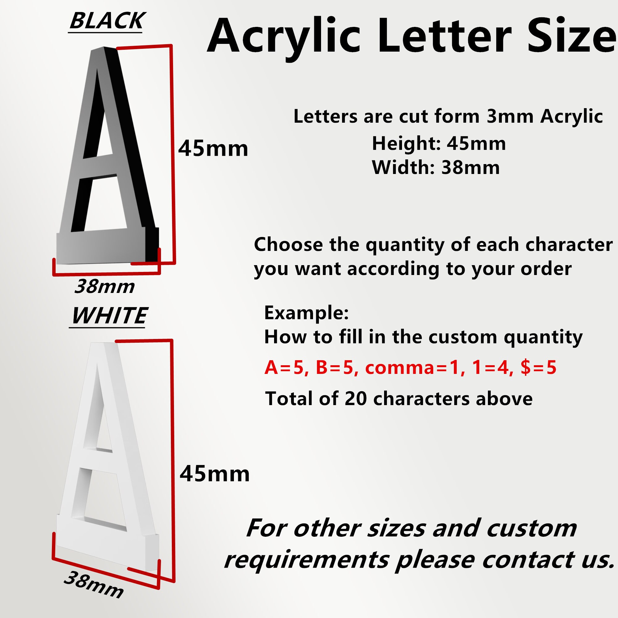 Black and White Acrylic Letters, Numbers, and Symbols for Wood Menu ...