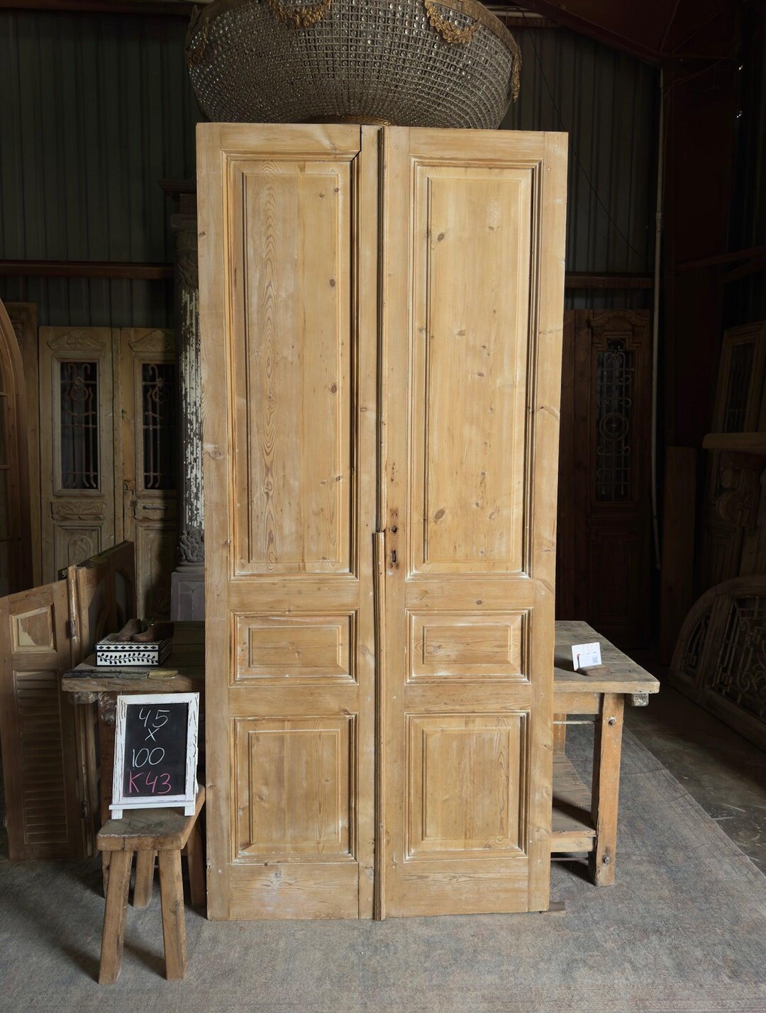 The 3 Panel Antique Solid French Doors - 45x100 K43 - Etsy