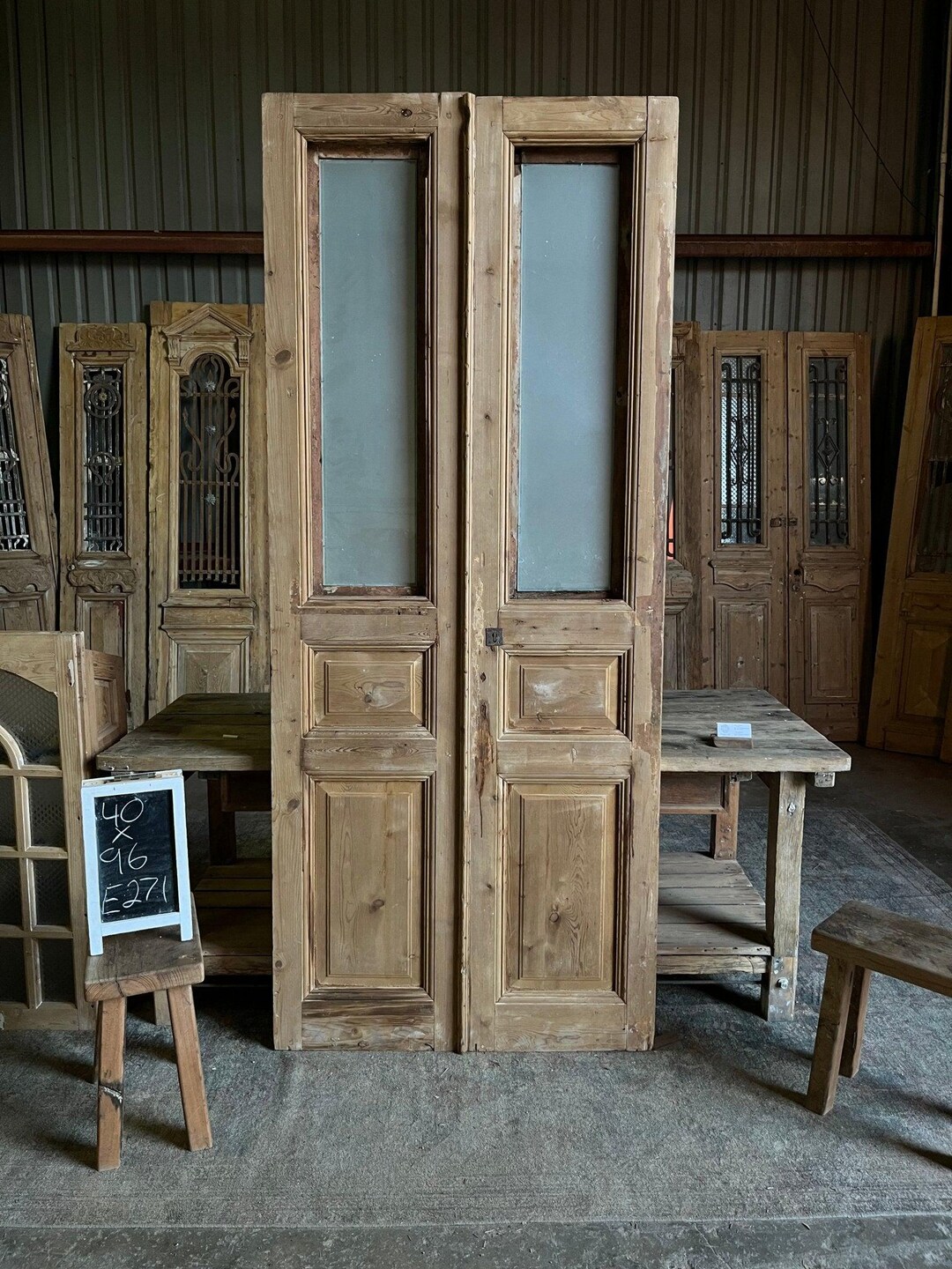 Antique Fogged Glass French Doors 40x96 E271 - Etsy