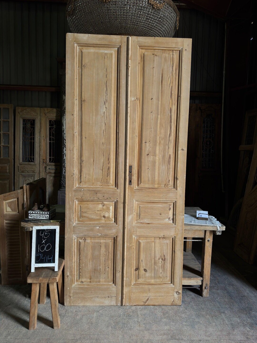 The 3 Panel Antique Solid French Doors - 45x100 J414 - Etsy