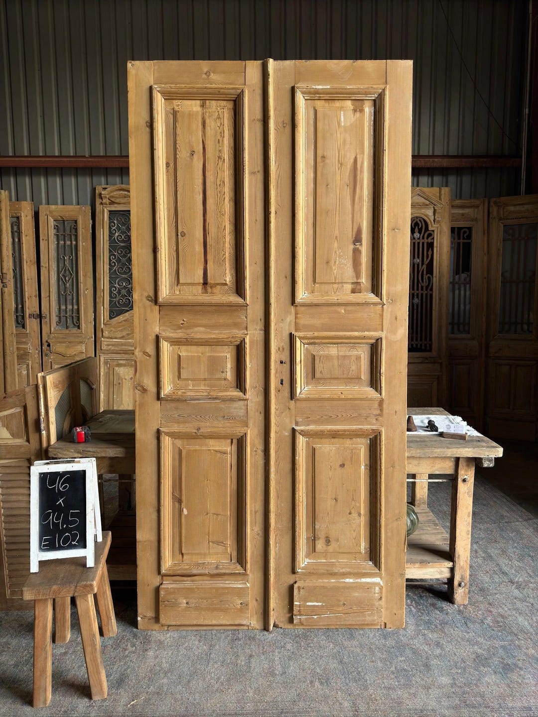 The 3 Panel Raised Molding Antique French Doors 46x94.5 E102 - Etsy